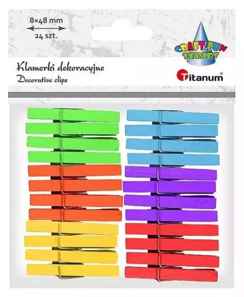 Klamerki drewniane 6 kolorów 7x49mm 24szt - Titanum