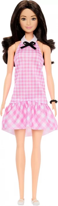 Barbie. HRH21 Fashionistas. Lalka sukienka różowa, kratka