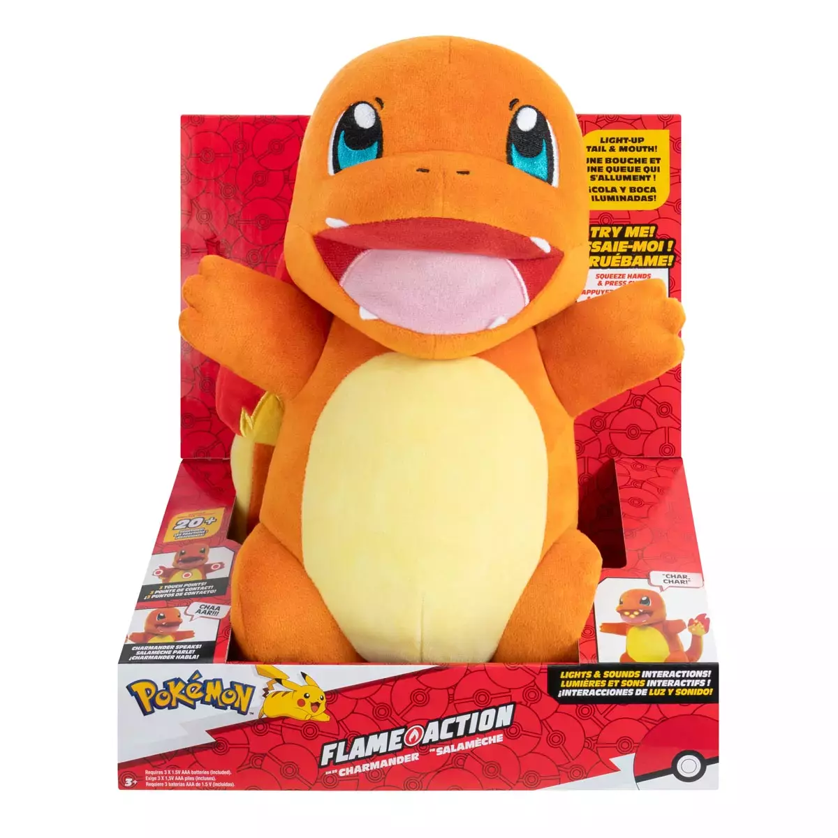 POKEMON Flame Action Charmander Zabawka Interaktywna, pluszak, 25 cm