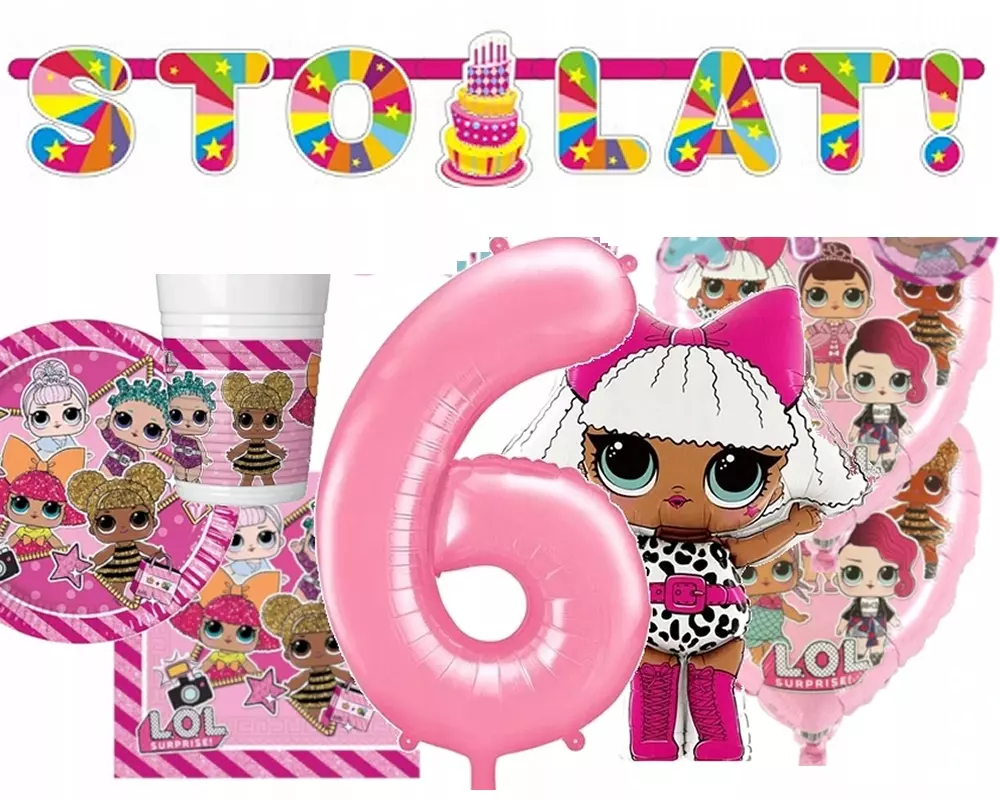 Zestaw dekoracyjny 6 urodziny laleczki LOL balony - Procos