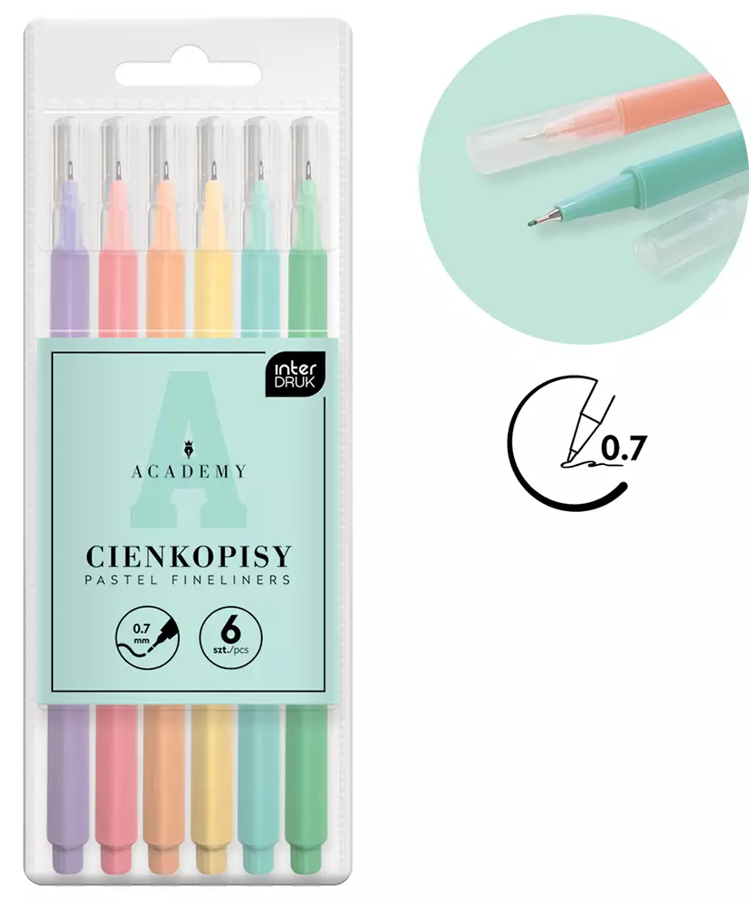 Cienkopisy pastelowe Academy 6 kolorów - Interdruk